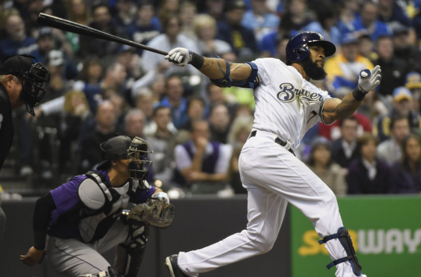 Miwaukee Brewers First Baseman Eric Thames gets first hit in majors ...